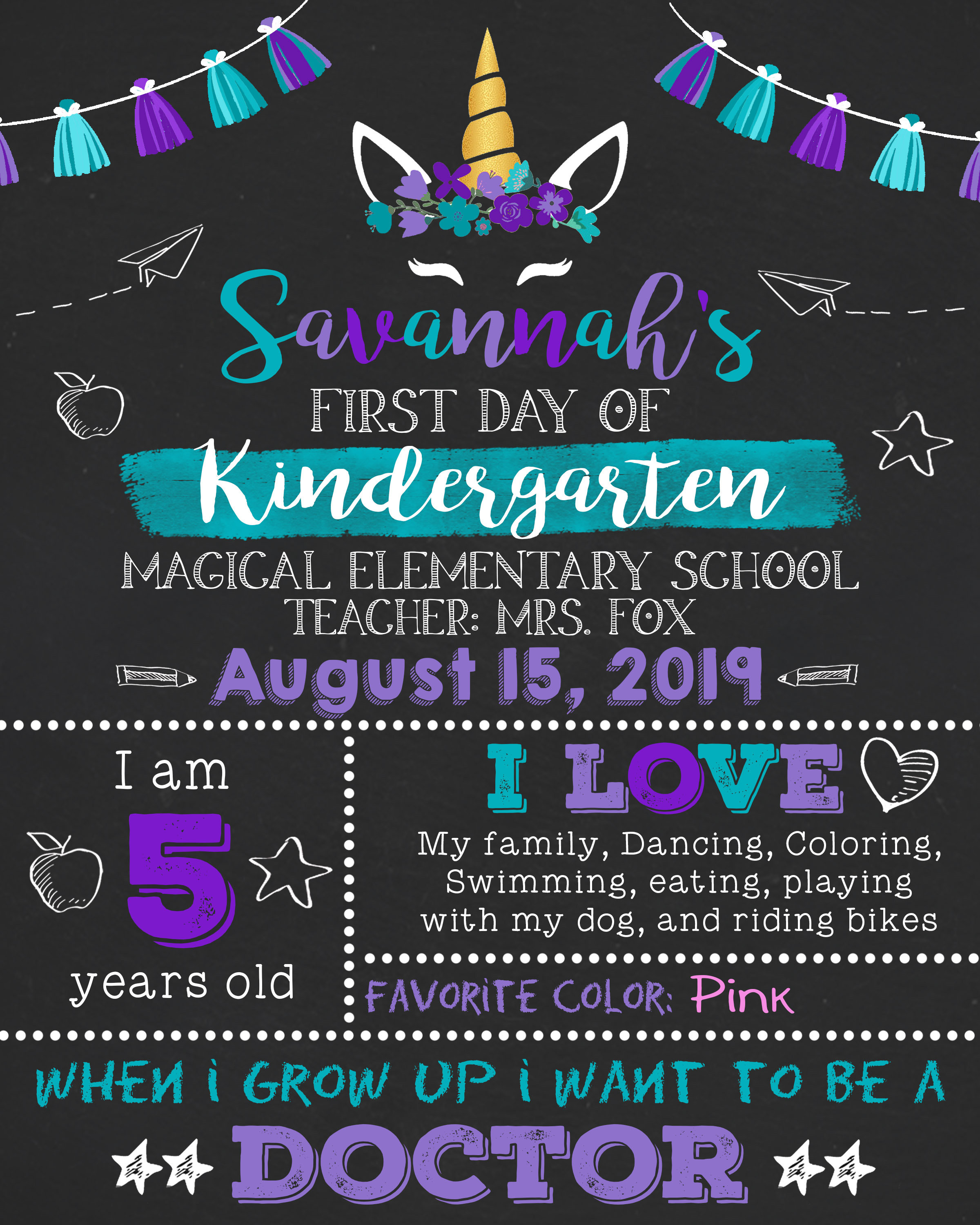 Unicorn First Day of School Sign, Girl First Day of School Sign, First ...
