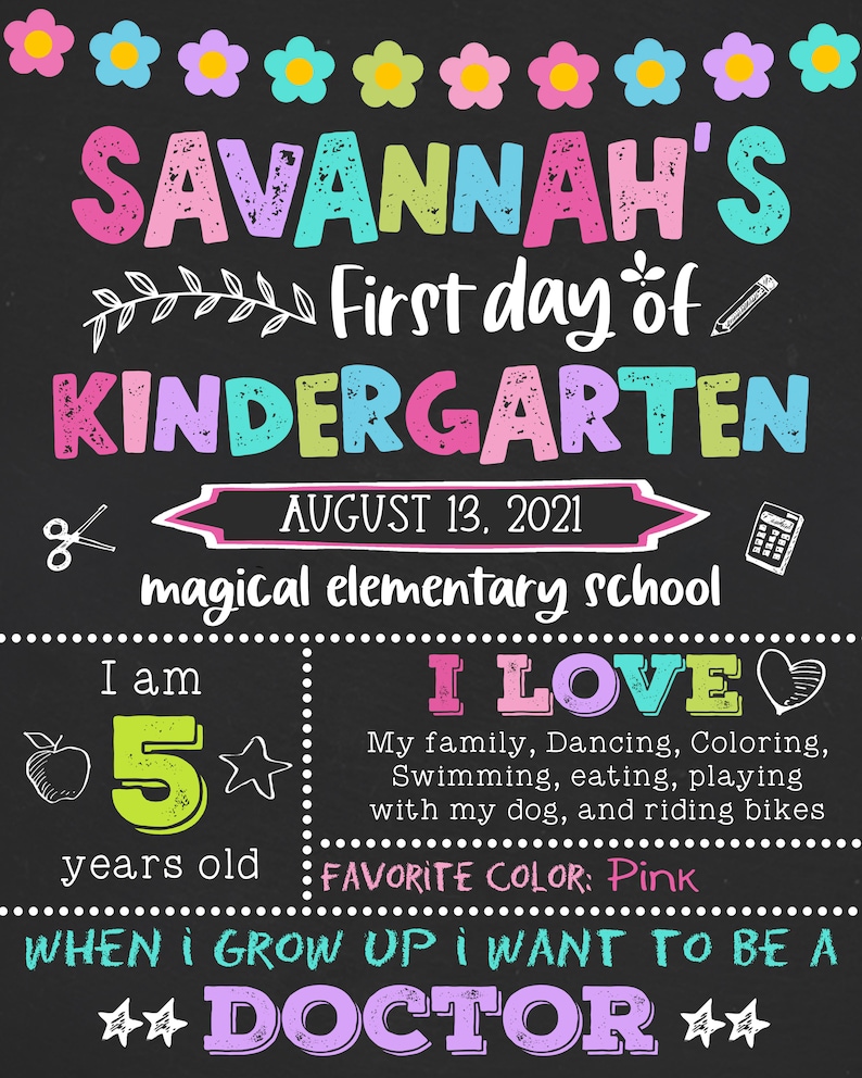 Back to School Sign, First Day of School Chalkboard, Flower Back to ...