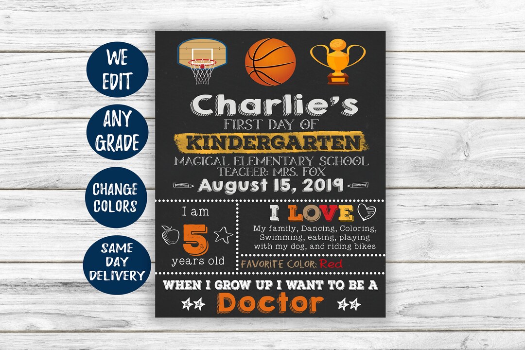 Sports First Day of School Printable Sign - Basketball Back to School ...