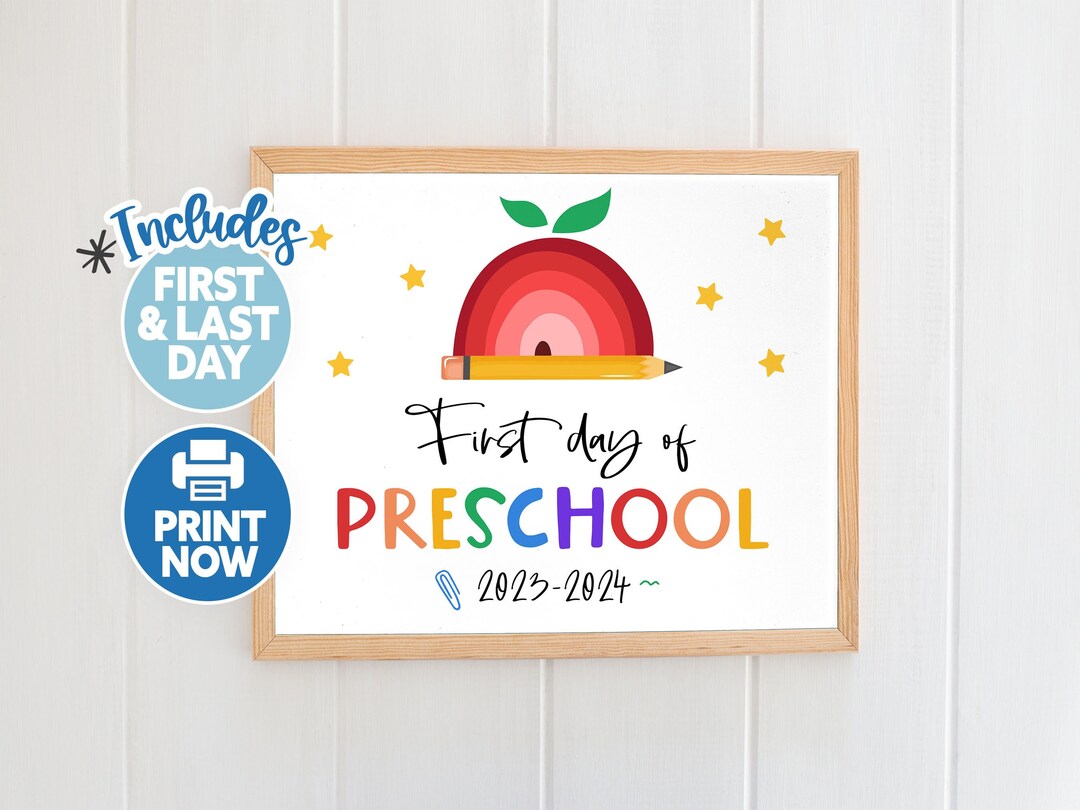 First Day of Preschool Sign - Rainbow Back to School Sign - Girl First ...