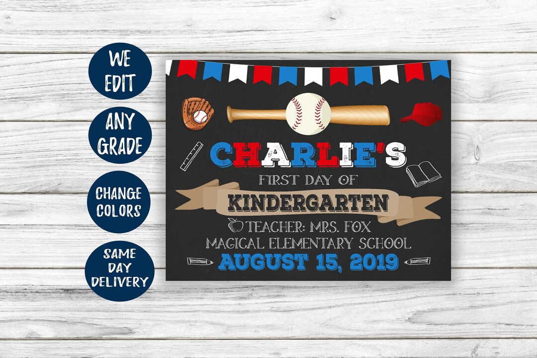 Boy Back to School Sign Printable - Baseball First Day of School Sign ...