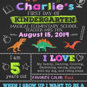 Dinosaur Back to School Sign - 1st Day of School Sign Printable - First ...