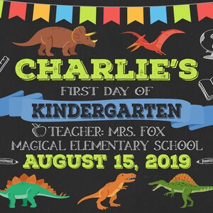 Dinosaur Back to School Sign Printable - First Day of School Sign - 1st ...