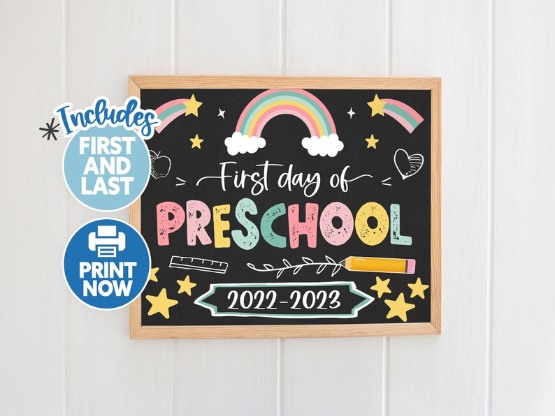 Boho Rainbow First Day of Preschool Back to School Sign First - Etsy