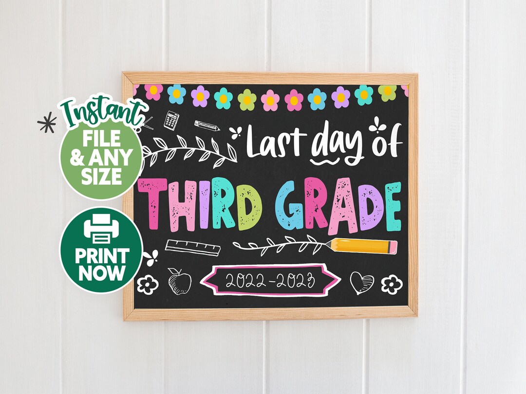 Last Day of Third Grade - Last Day 3rd Grade School Chalkboard ...