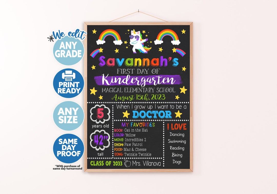Unicorn First Day of School Sign Printable Rainbow Back to School Sign ...