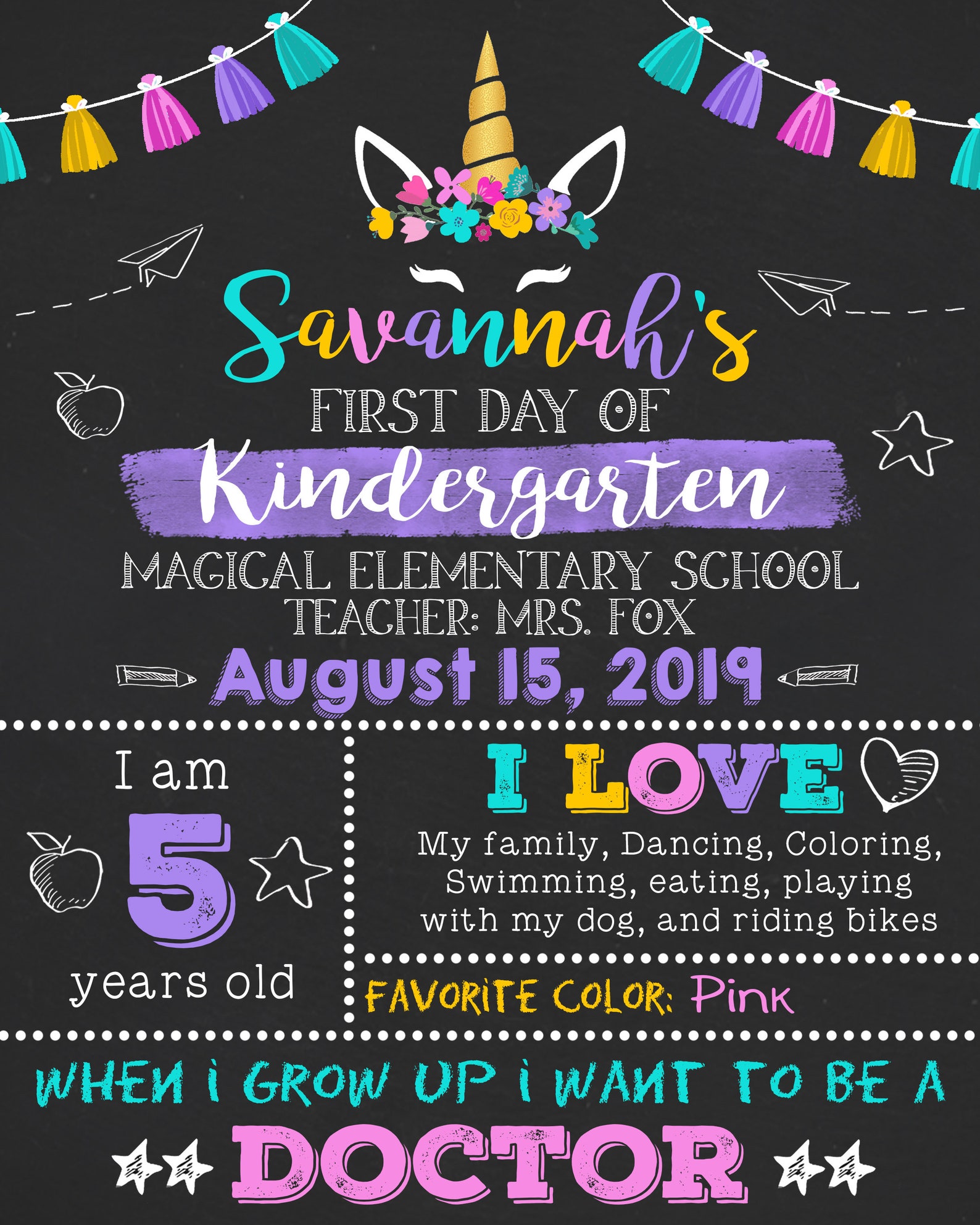 Unicorn First Day of School Sign Girl First Day of School - Etsy