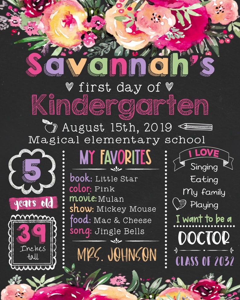 Girl First Day of School Sign Flower Back to School Sign | Etsy