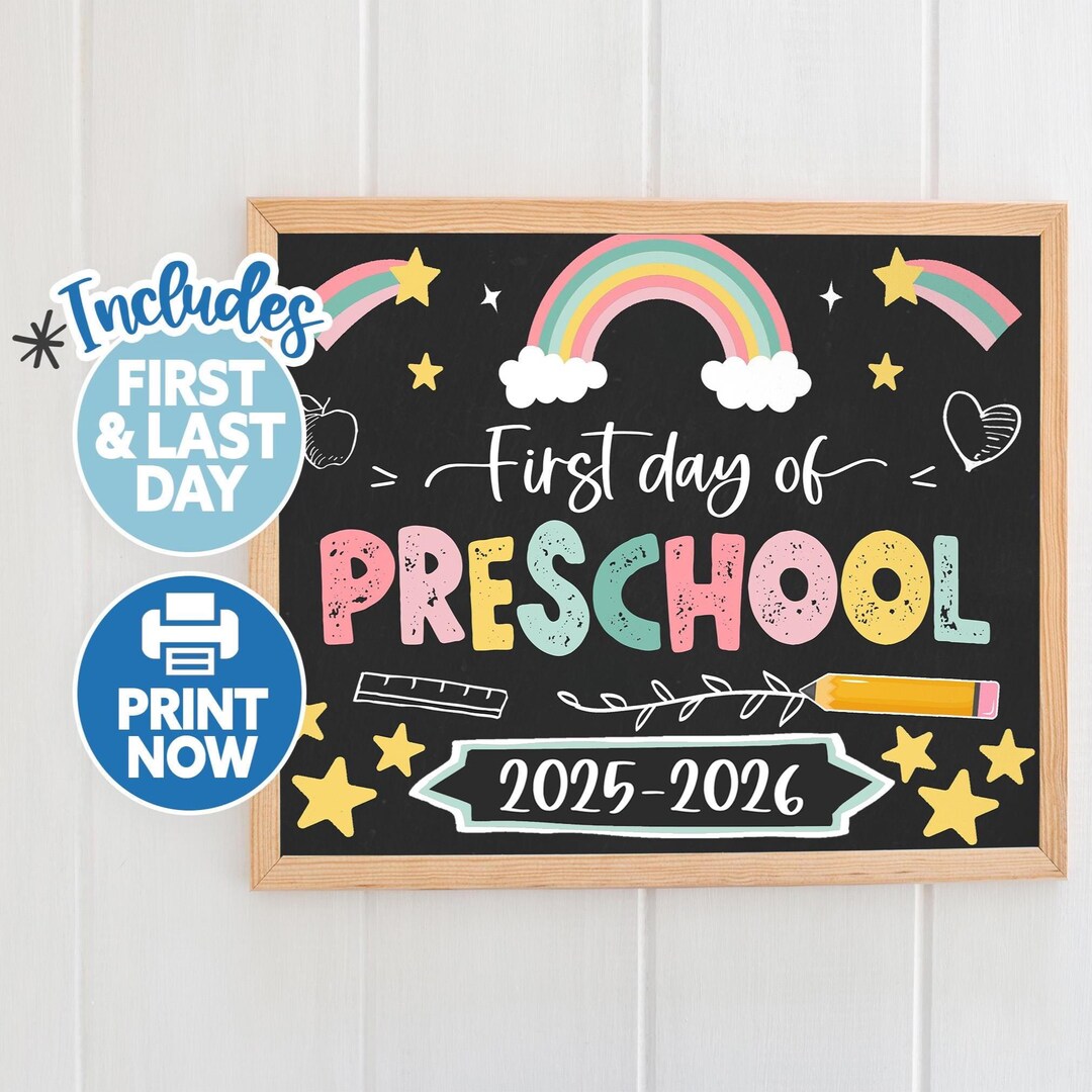 Boho Rainbow First Day of Preschool Back to School Sign First Day of ...