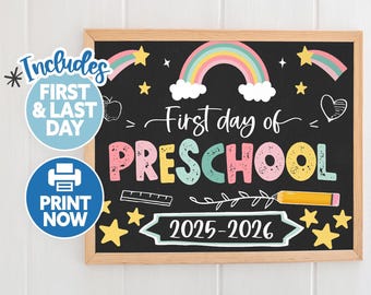 First Day of Preschool Sign Pre-school Back to School Chalkboard ...