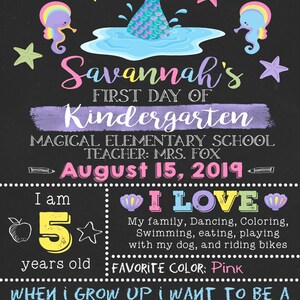 Girl First Day of School Sign Printable Mermaid Back to - Etsy