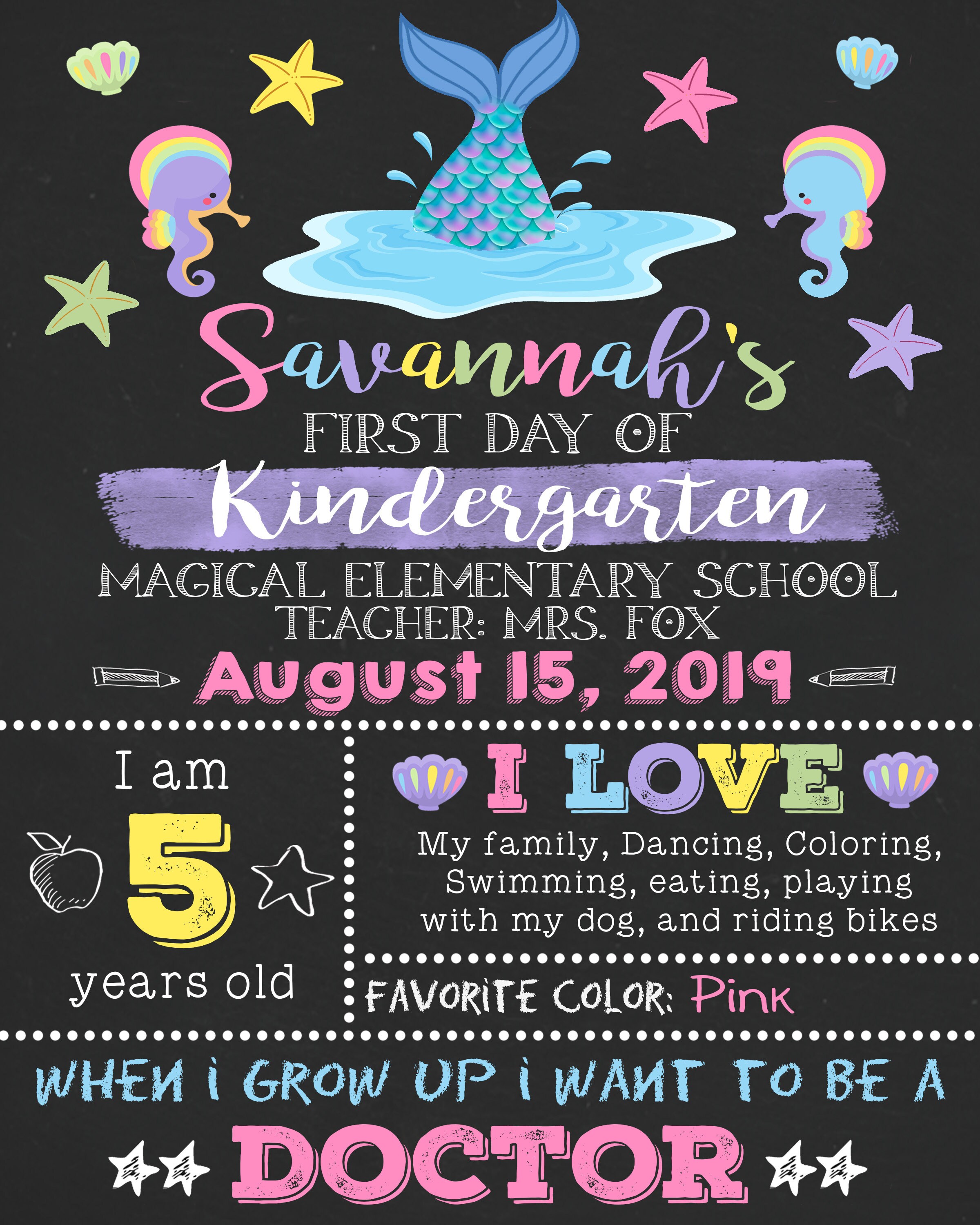 Girl First Day of School Sign Printable - Mermaid Back to School Sign ...