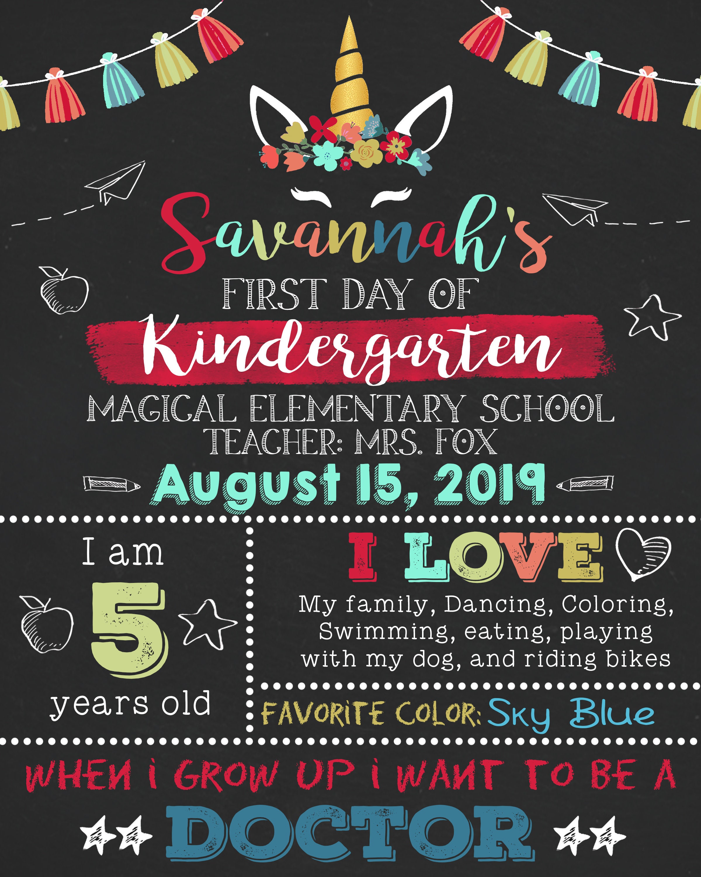 Unicorn First Day of School Sign, Girl First Day of School Sign, First ...