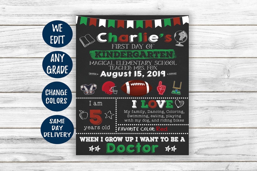 Football Back to School Sign Printable - Sports First Day of School ...