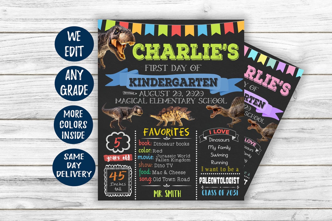 Back to School Sign Dinosaur - First Day of School Sign Printable Dino ...