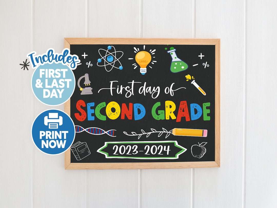 First Day of Second Grade Printable Boy 1st Day of 2nd Grade Sign Back ...