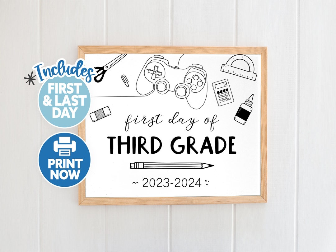 First Day of 3rd Grade Sign Printable Boys Video Games 1st Day of ...