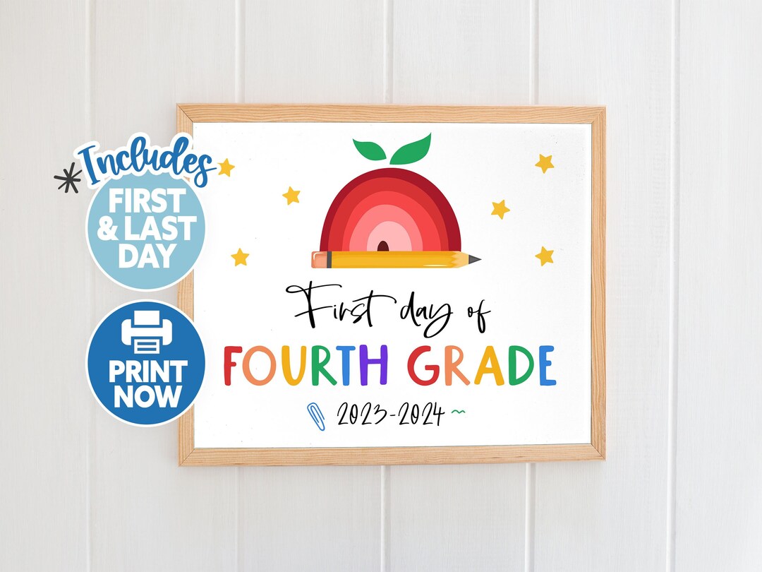 First Day of 4th Grade Printable Sign - Girls Back to School Poster ...