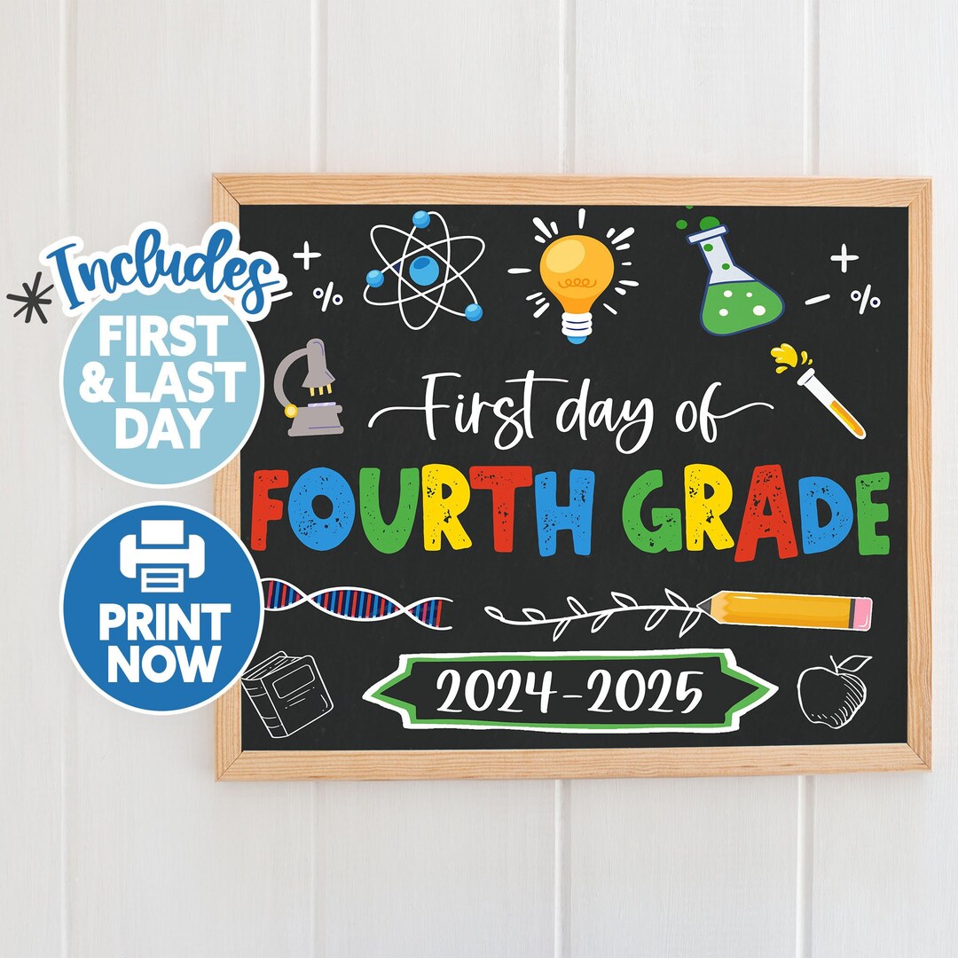First Day of Fourth Grade School Sign - Printable Boy 1st Day of 4th ...