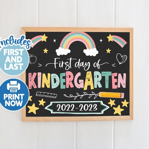 Boho Rainbow Kindergarten Sign First Day of School Sign - Etsy