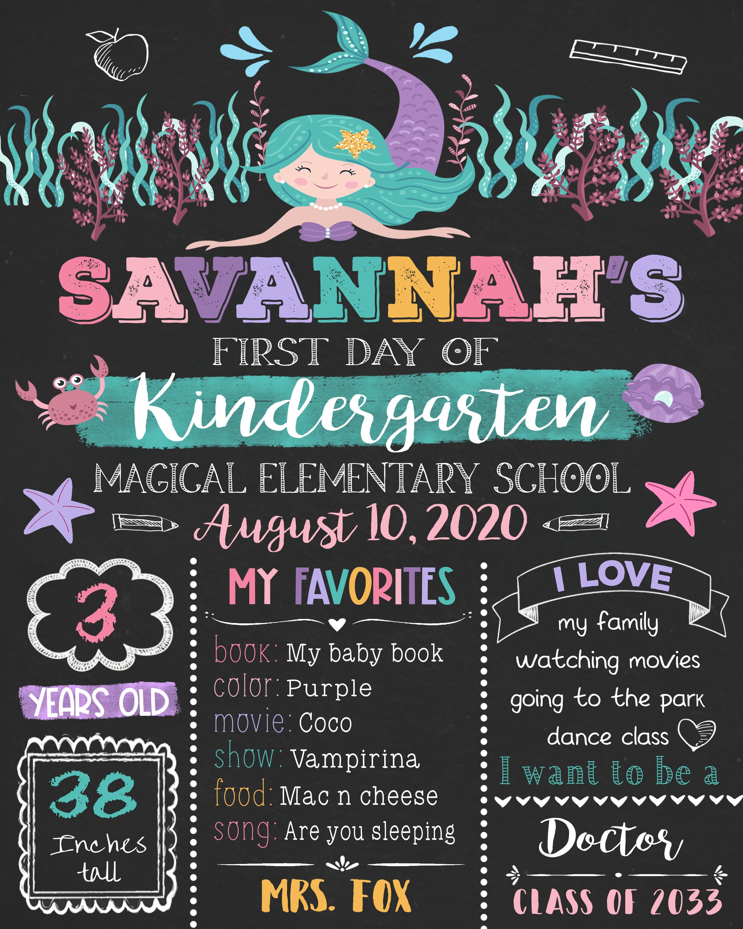 Mermaid Back to School Sign Printable - Girl First Day of School Sign ...