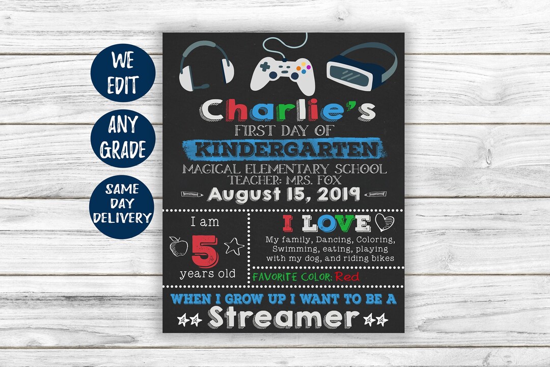 Boy First Day of School Sign Printable Gaming Back to School Sign ...