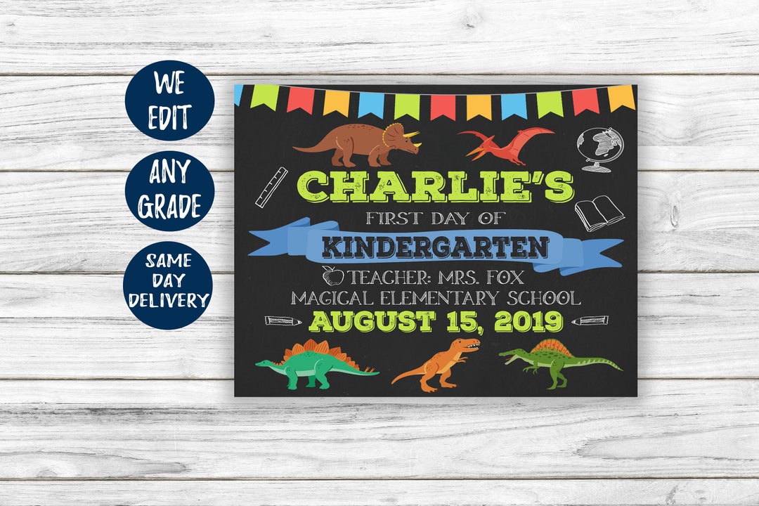 Dinosaur Back to School Sign Printable - First Day of School Sign - 1st ...