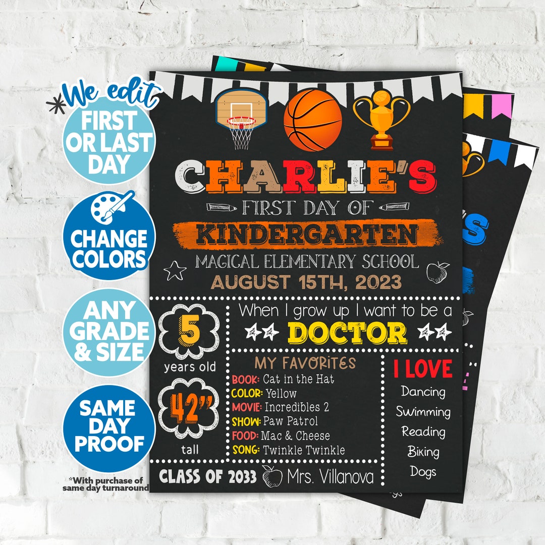 Sports First Day of School Sign - Basketball Back to School Sign ...