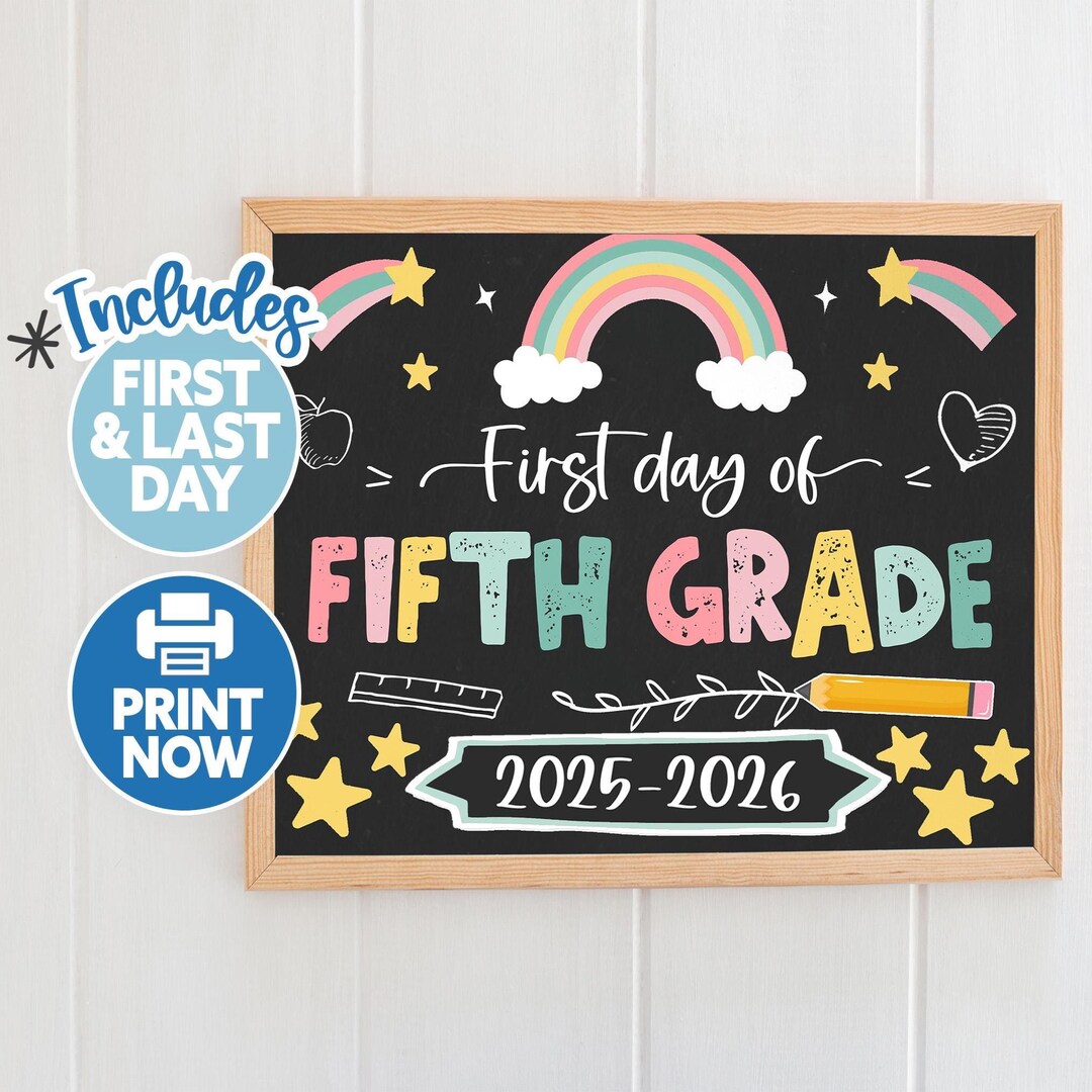 Boho Rainbow First Day of Fifth Grade Sign First Day of School Sign ...