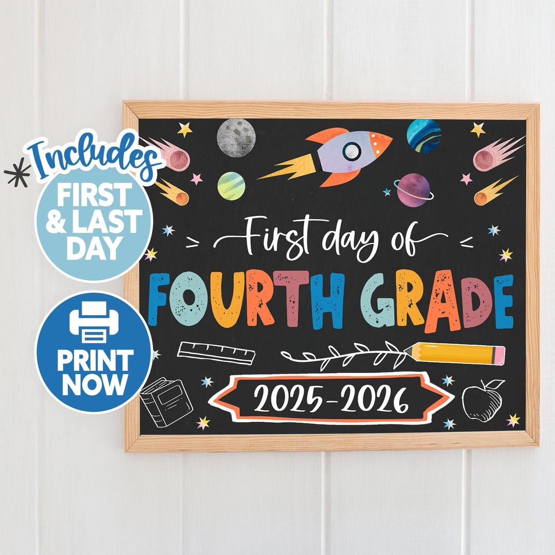 First Day of Fourth Grade School Sign - Printable Boy 1st Day of 4th ...