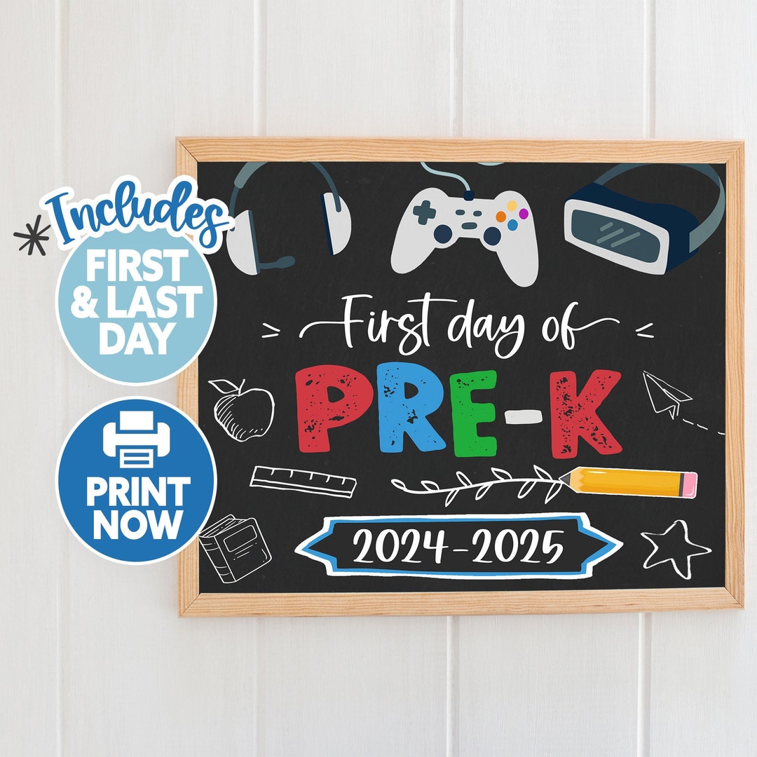 First Day of Prek Chalkboard Printable - Boy Back to School Sign ...