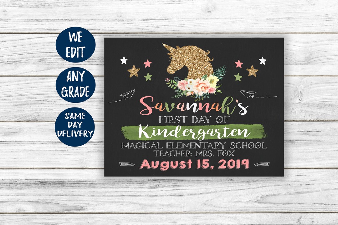 Unicorn Back to School Sign - Girl First Day of School Sign - First Day ...