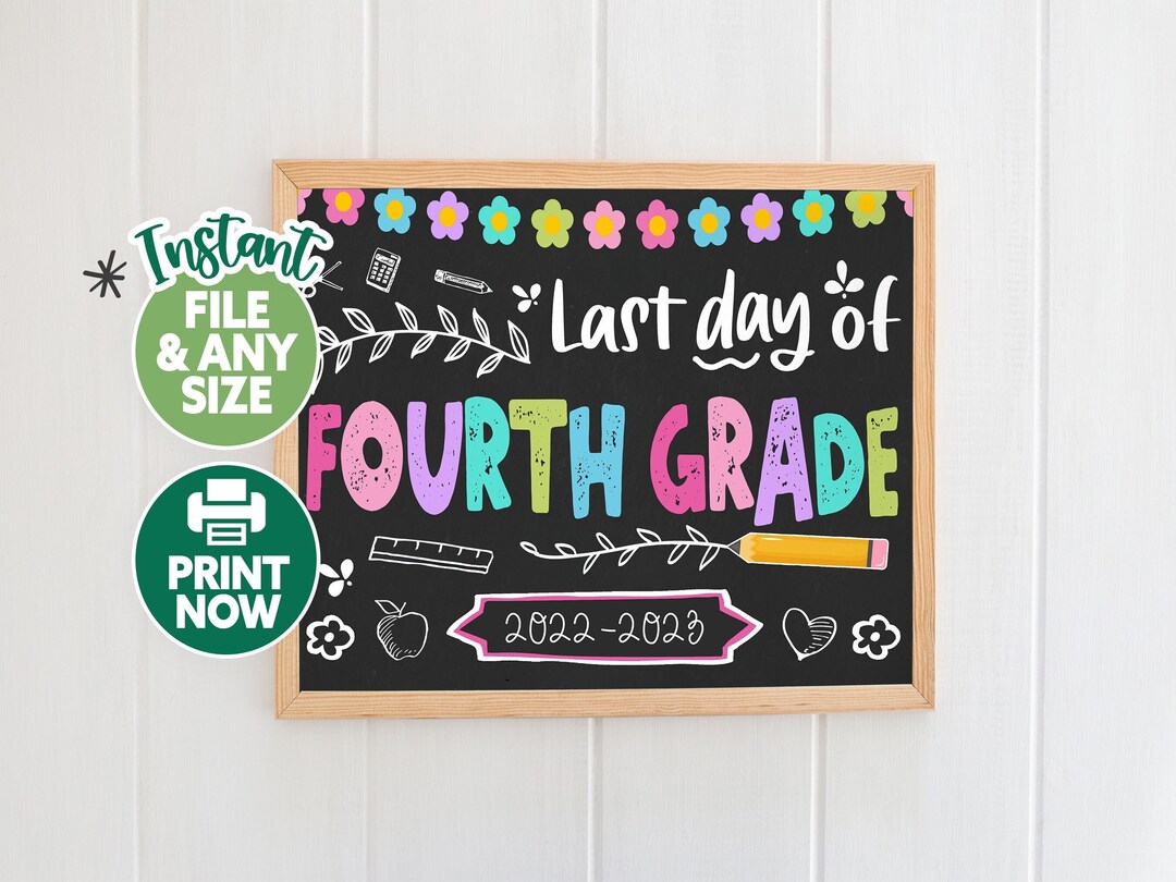 Last Day of Fourth Grade Sign Last Day 4th Grade School Printable Last ...
