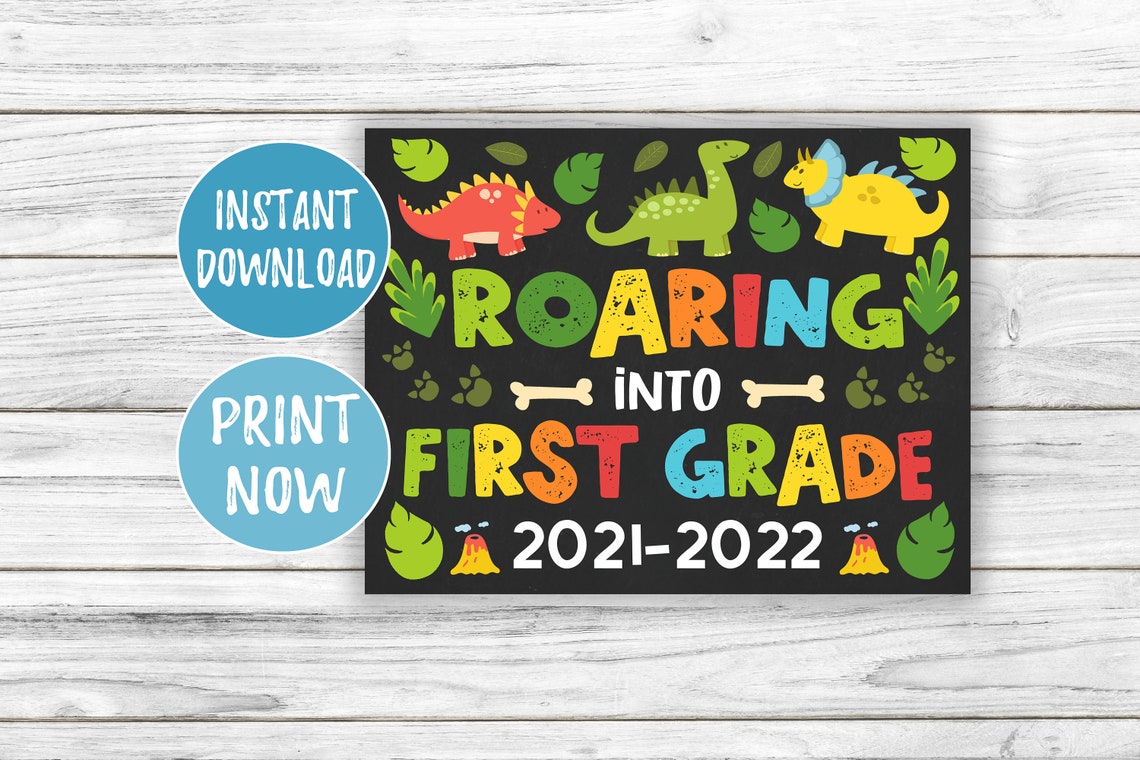 First Day of First Grade Printable Dinosaur Back to School | Etsy