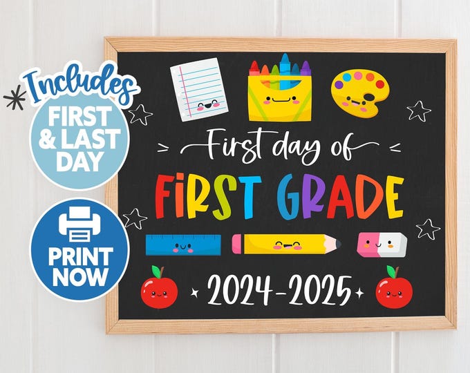 First Day of First Grade Boy Sign PRINTABLE, 1st First Day of School ...