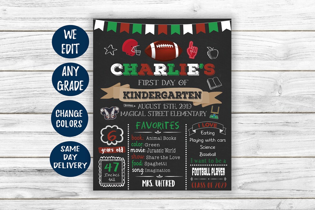 Boys First Day of School Sign - Football Back to School Sign Printable ...