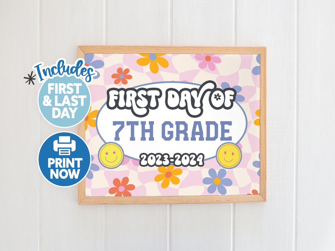 First Day of Seventh Grade School Sign - Girl 1st Day of 7th Grade Sign ...