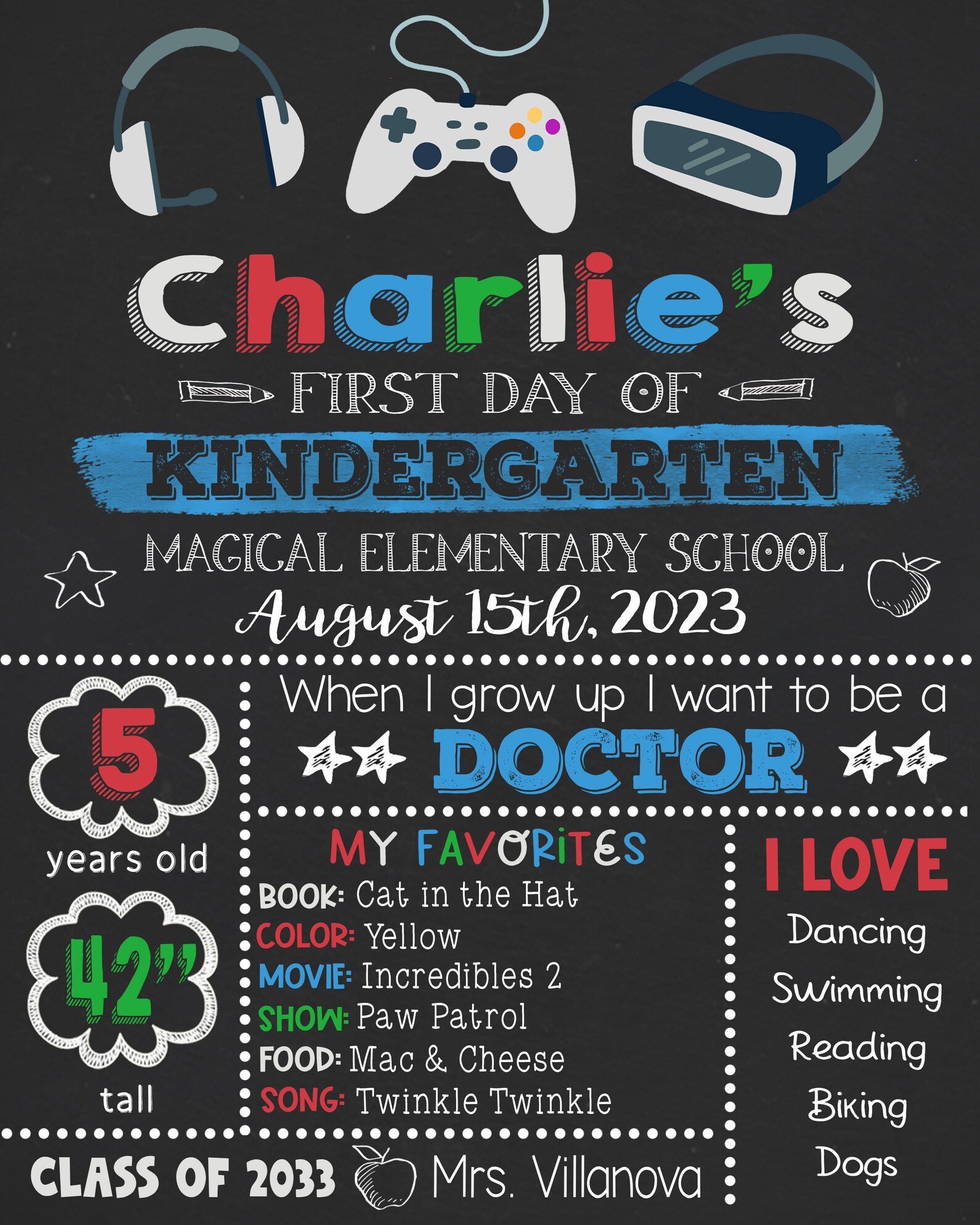 Gaming First Day of School Sign Boy First Day of School Sign - Etsy