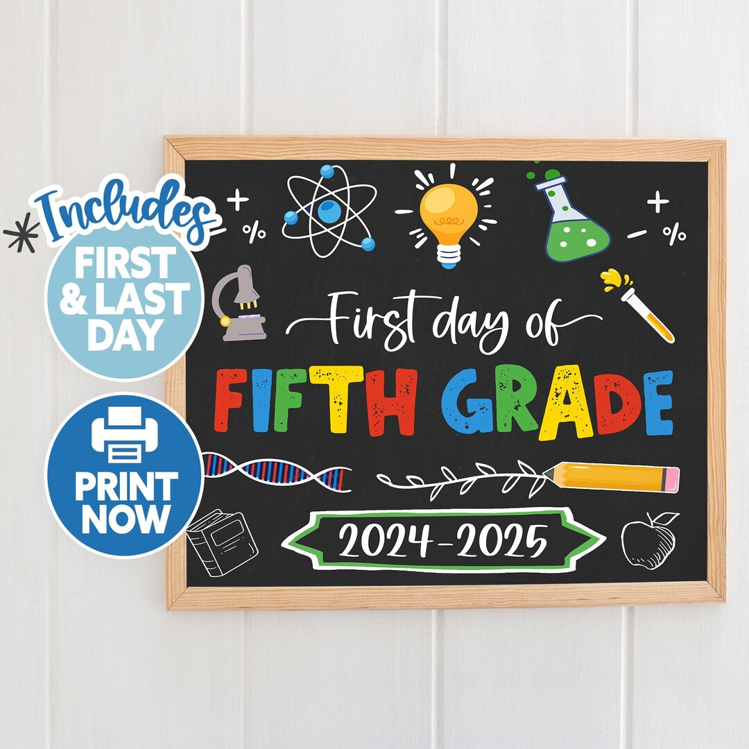 First Day of Fifth Grade Sign Boy First Day of School Sign Back to ...