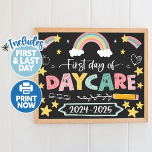 First Day of Daycare Girls Sign, Boho Rainbow Back to School Sign ...