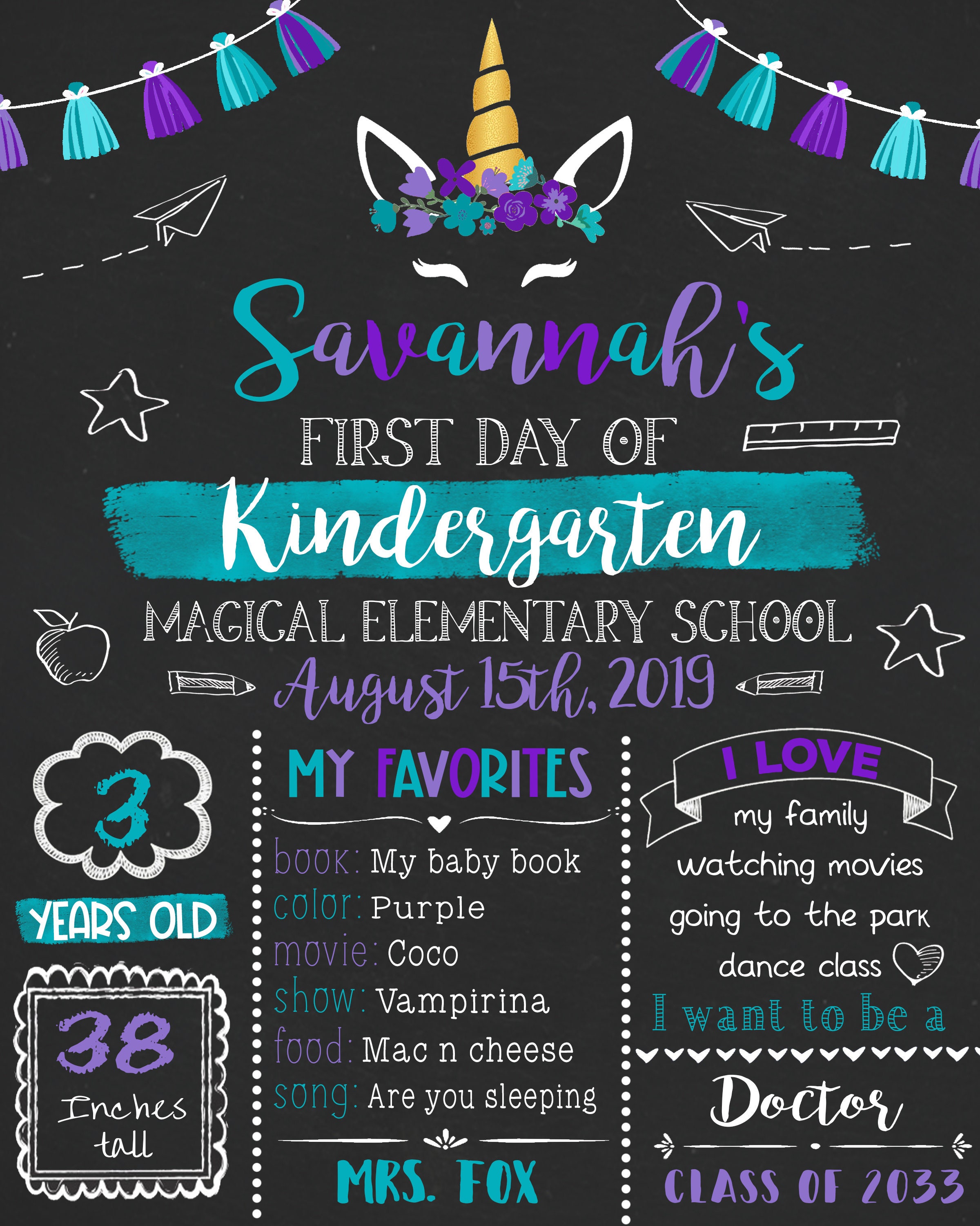 Unicorn Back to School Sign Printable - First Day of School Sign ...