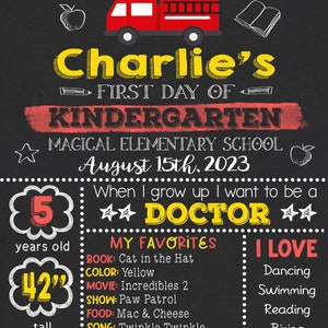 Firefighter First Day of School Sign - Boys Back to School Chalkboard ...