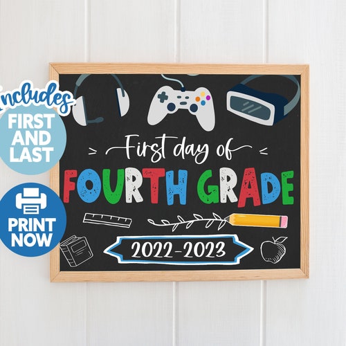 First Day of Fourth Grade School Sign Printable Boy 1st Day of - Etsy