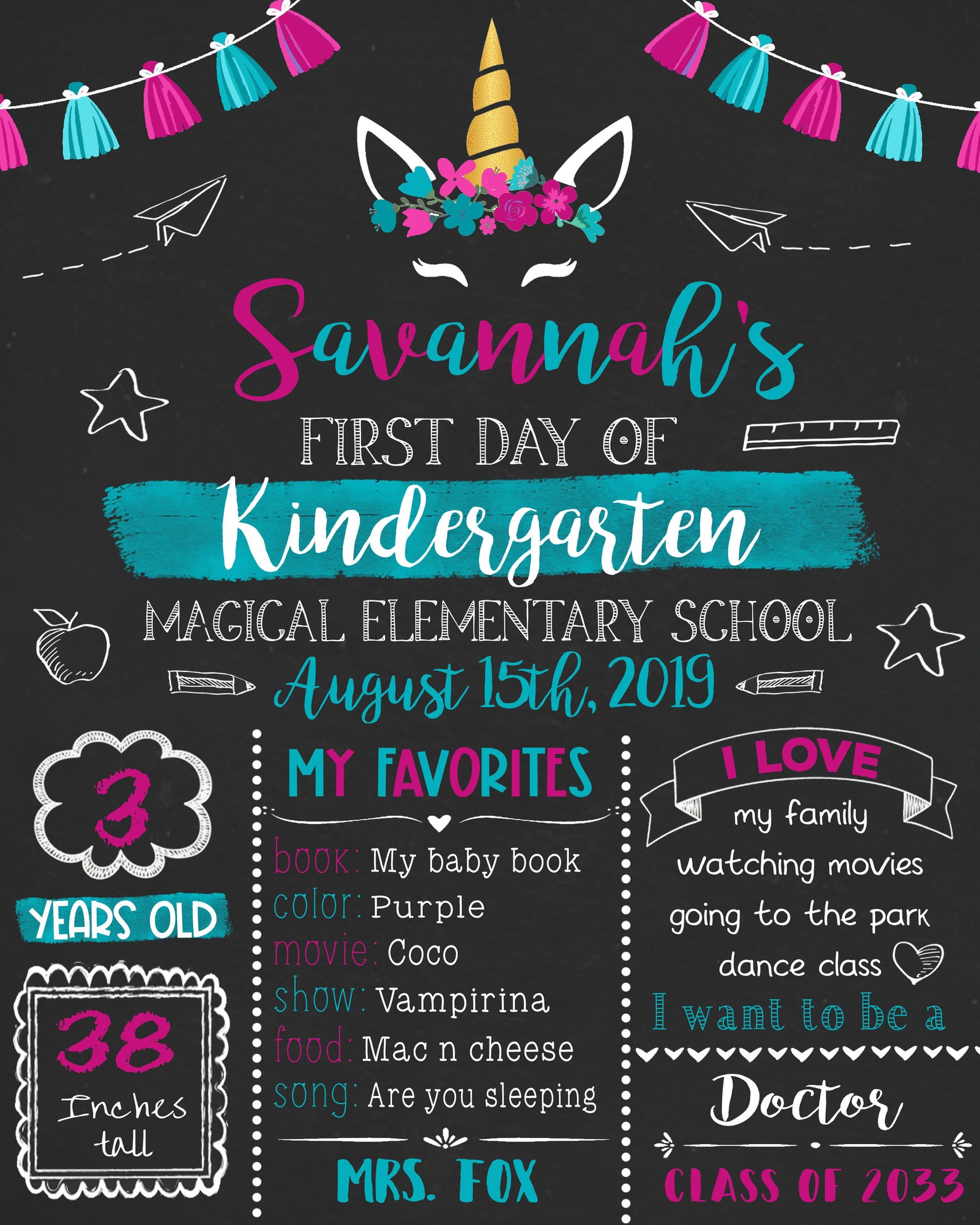 Unicorn Back to School Sign Printable First Day of School - Etsy Canada