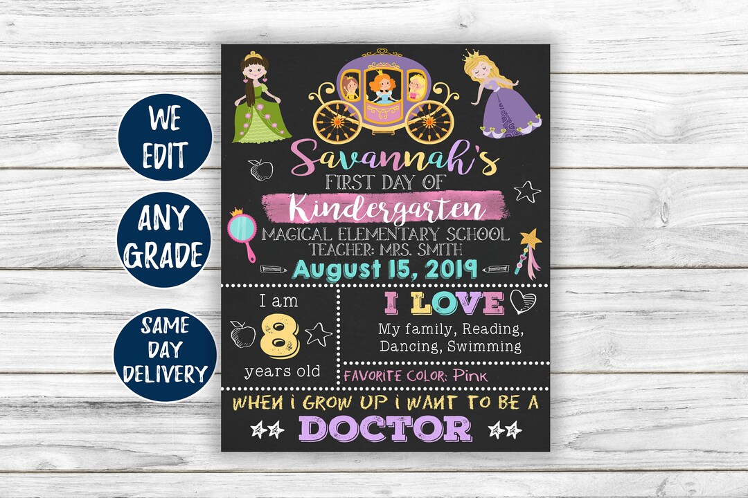 Princess First Day of School Sign Printable - Girls Back to School Sign ...