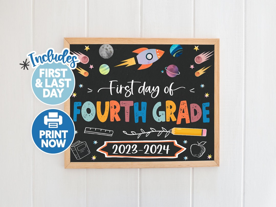 First Day of Fourth Grade School Sign Printable Boy 1st Day - Etsy