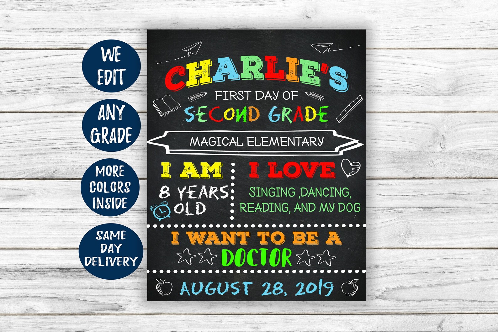 First Day of School Sign Rainbow Back to School Chalkboard - Etsy