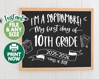 First Day of Tenth Grade Printable Sign First Day of School Sign 10th ...