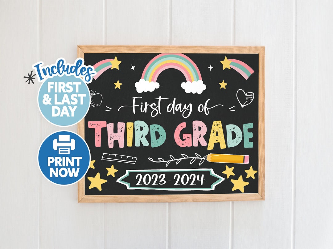 First Day of Third Grade Sign Boho Rainbow First Day of - Etsy