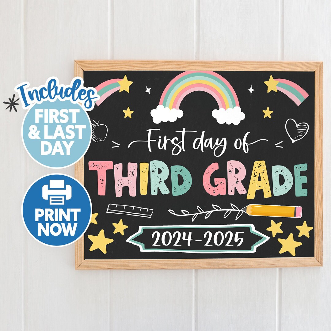 First Day of Third Grade Sign - Boho Rainbow First Day of School Sign ...